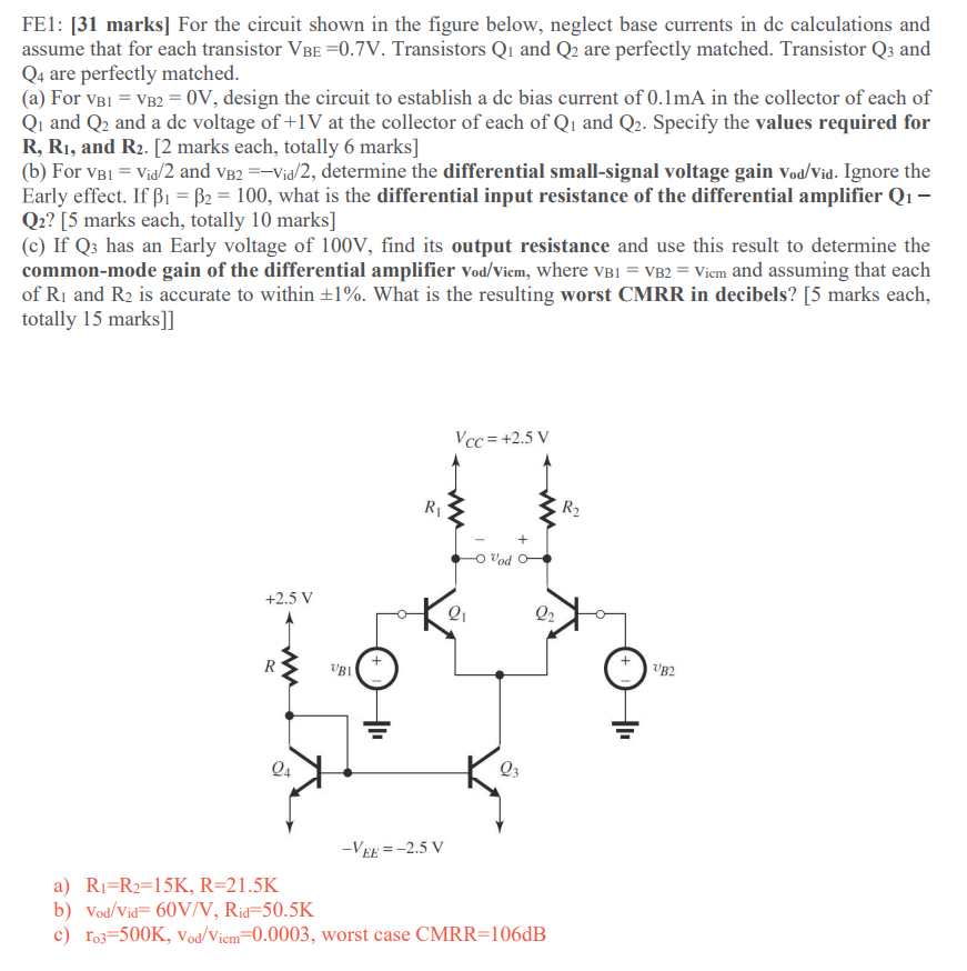 Solved FE1: [31 marks] For the circuit shown in the figure | Chegg.com
