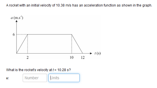 Solved A rocket with an initial velocity of 10.38 m/s has an | Chegg.com