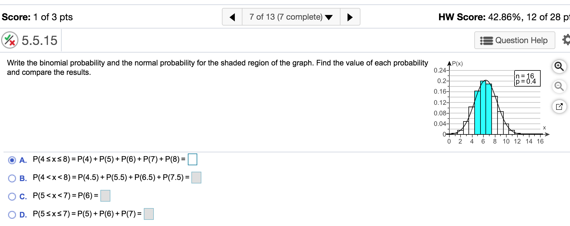 Solved 1.Write the binomial probability for the shaded | Chegg.com