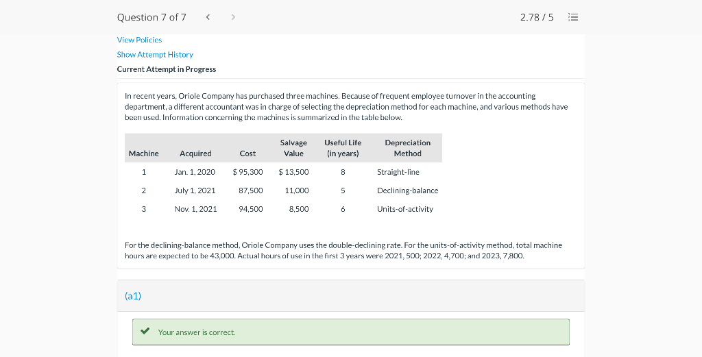 Solved Question 7 of 7 > 2.78/5 View Policies Show Attempt | Chegg.com
