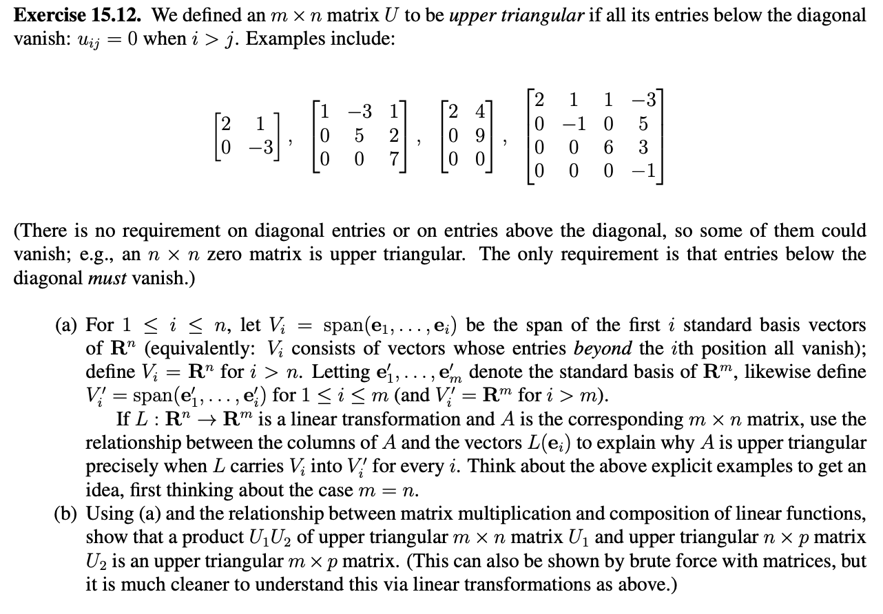 Solved Exercise 15.12. We defined an mxn matrix U to be | Chegg.com
