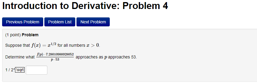 Solved Introduction to Derivative: Problem 4 Previous | Chegg.com