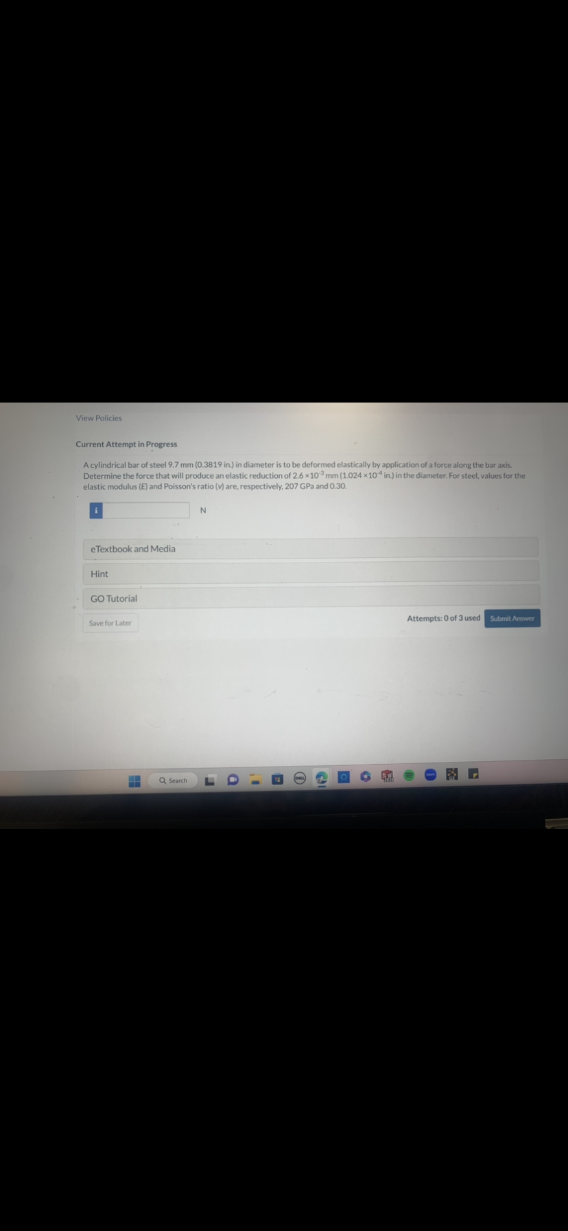 Solved Current Attempt in Progress A cylindrical bar of | Chegg.com