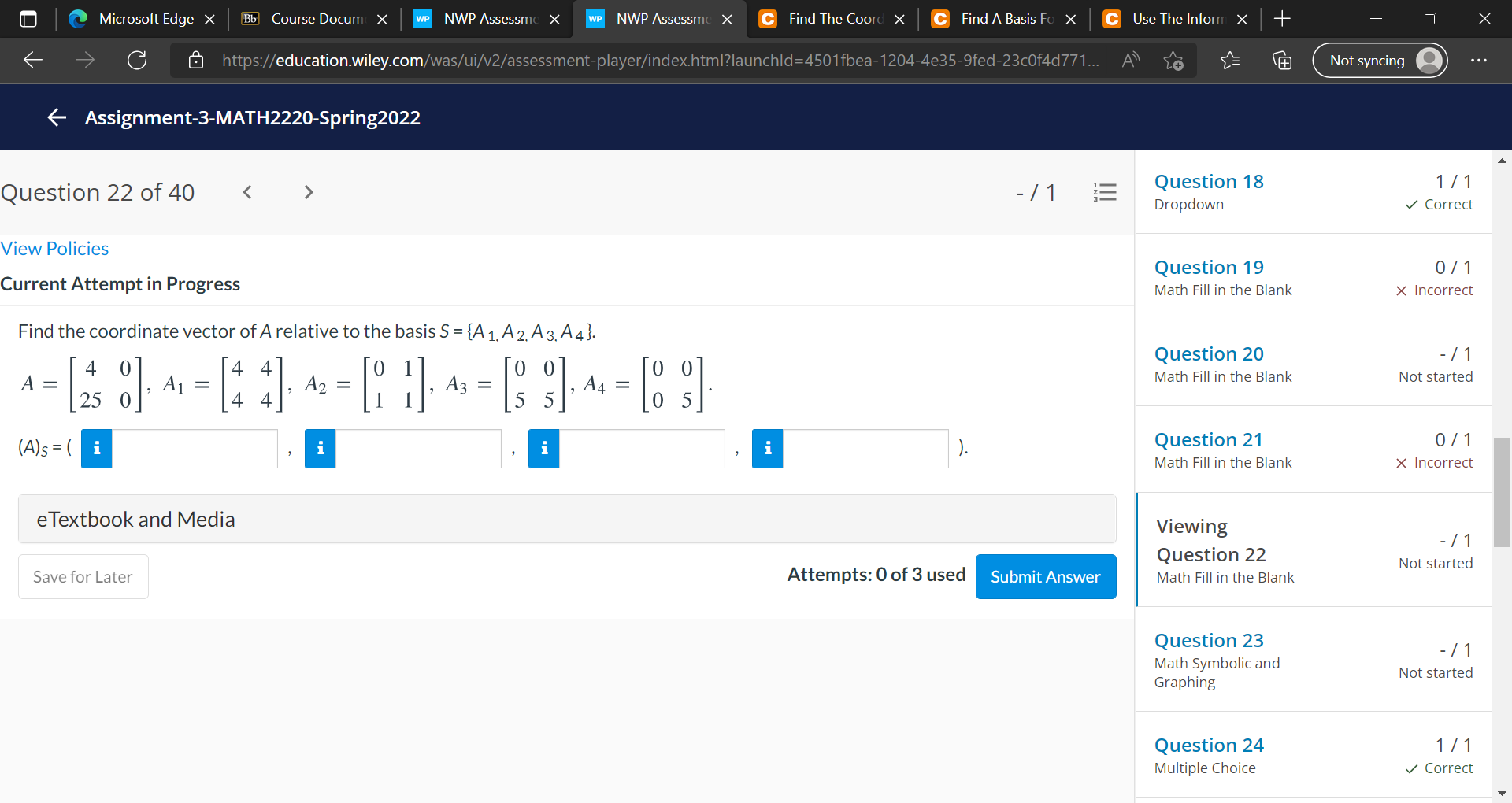 Solved Microsoft Edge X Bb Course Docum X WP NWP Assessme X | Chegg.com