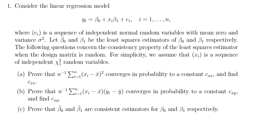 1. Consider the linear regression model Yi = Bo + | Chegg.com