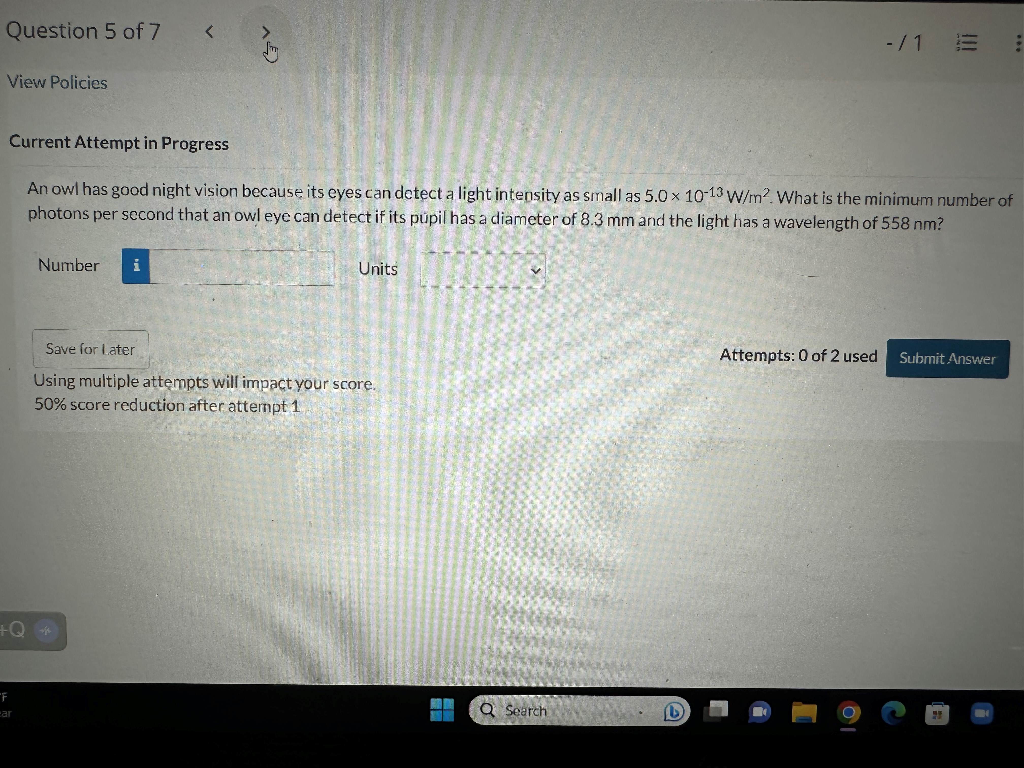 Solved Current Attempt in Progress An owl has good night | Chegg.com