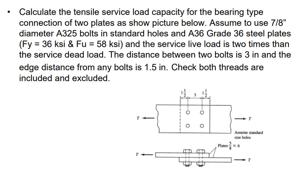 Solved Calculate the tensile service load capacity for the | Chegg.com