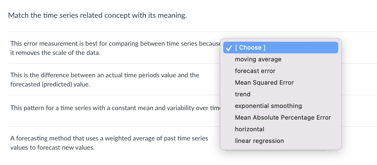 Solved Match the time series related concept with its | Chegg.com