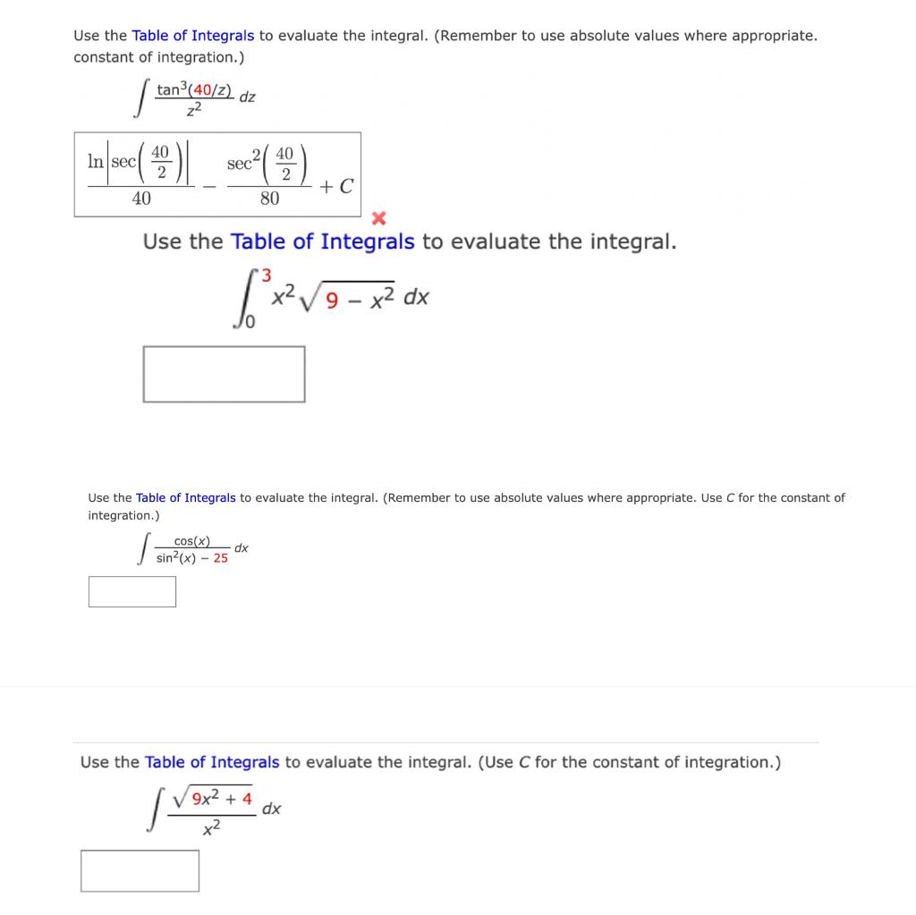 Solved Use the Table of Integrals to evaluate the integral. | Chegg.com