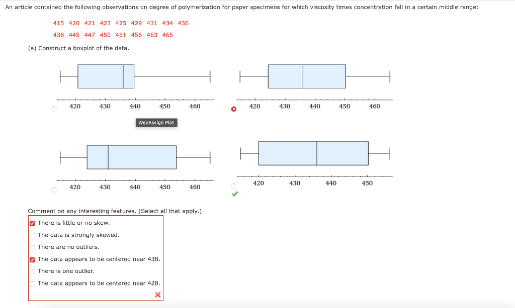 Solved (a) Construct a boxplot of the data. Comment on any | Chegg.com