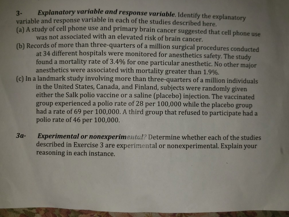 Solved EXplanatory variable and response variable. Identify | Chegg.com