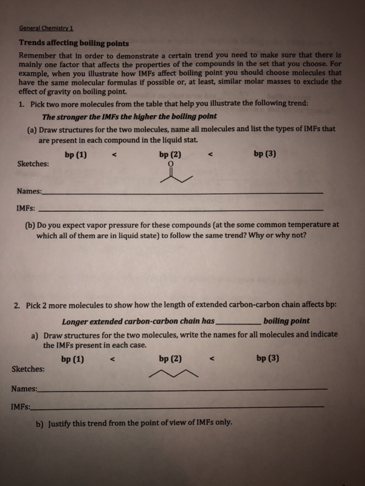 Solved Trends affecting boiling points Remember that in | Chegg.com