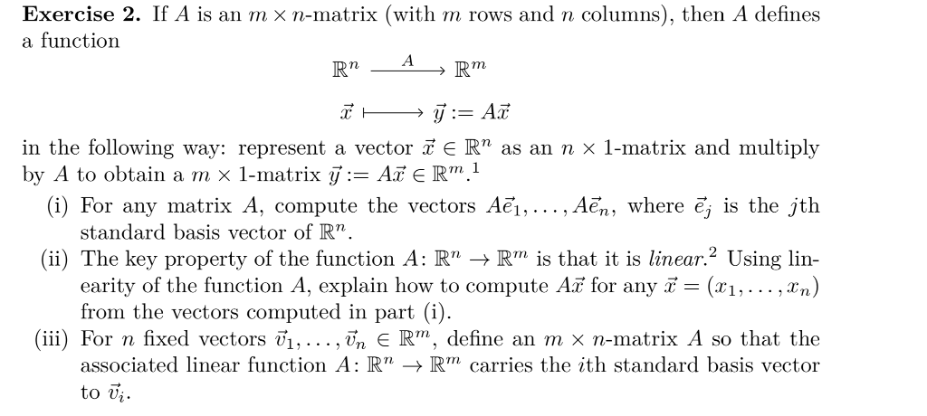 Solved Exercise 2. If A is an m x n-matrix (with m rows and | Chegg.com