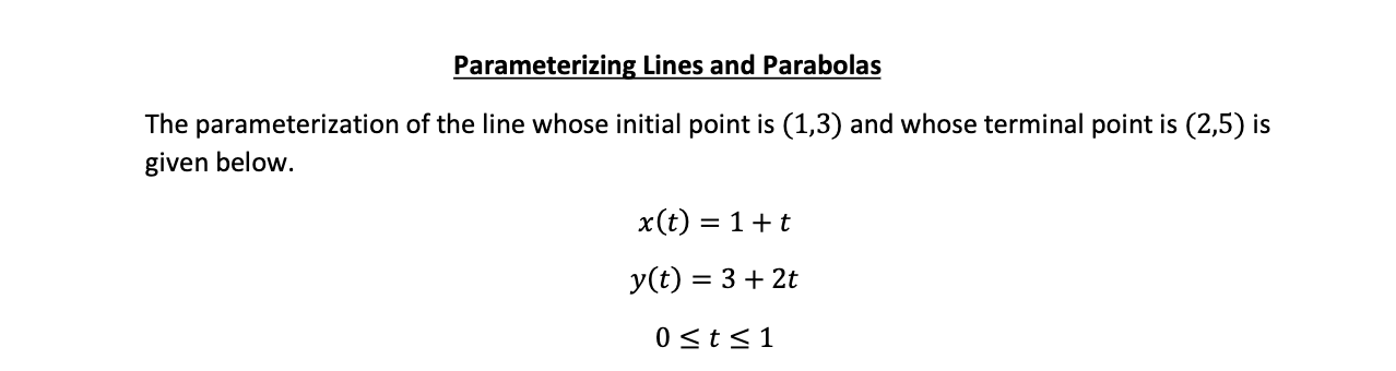 Solved Parameterizing Lines and Parabolas The | Chegg.com