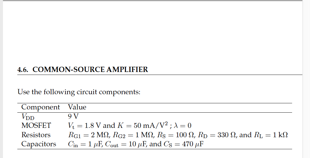 Solved The Common Source Amplifier Circuit Pictured In