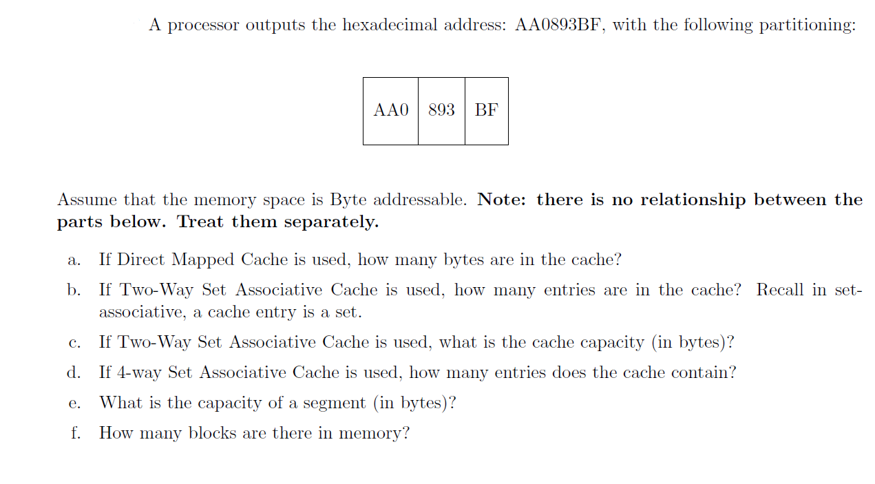 Solved A processor outputs the hexadecimal address: | Chegg.com