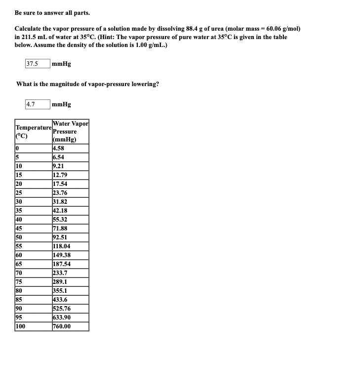 Solved Be sure to answer all parts. Calculate the vapor | Chegg.com