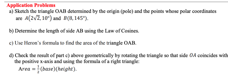 Solved Application Problems a) Sketch the triangle OAB | Chegg.com