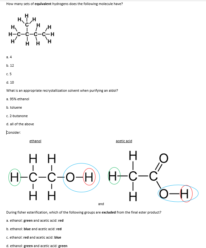 Solved How many sets of equivalent hydrogens does the | Chegg.com