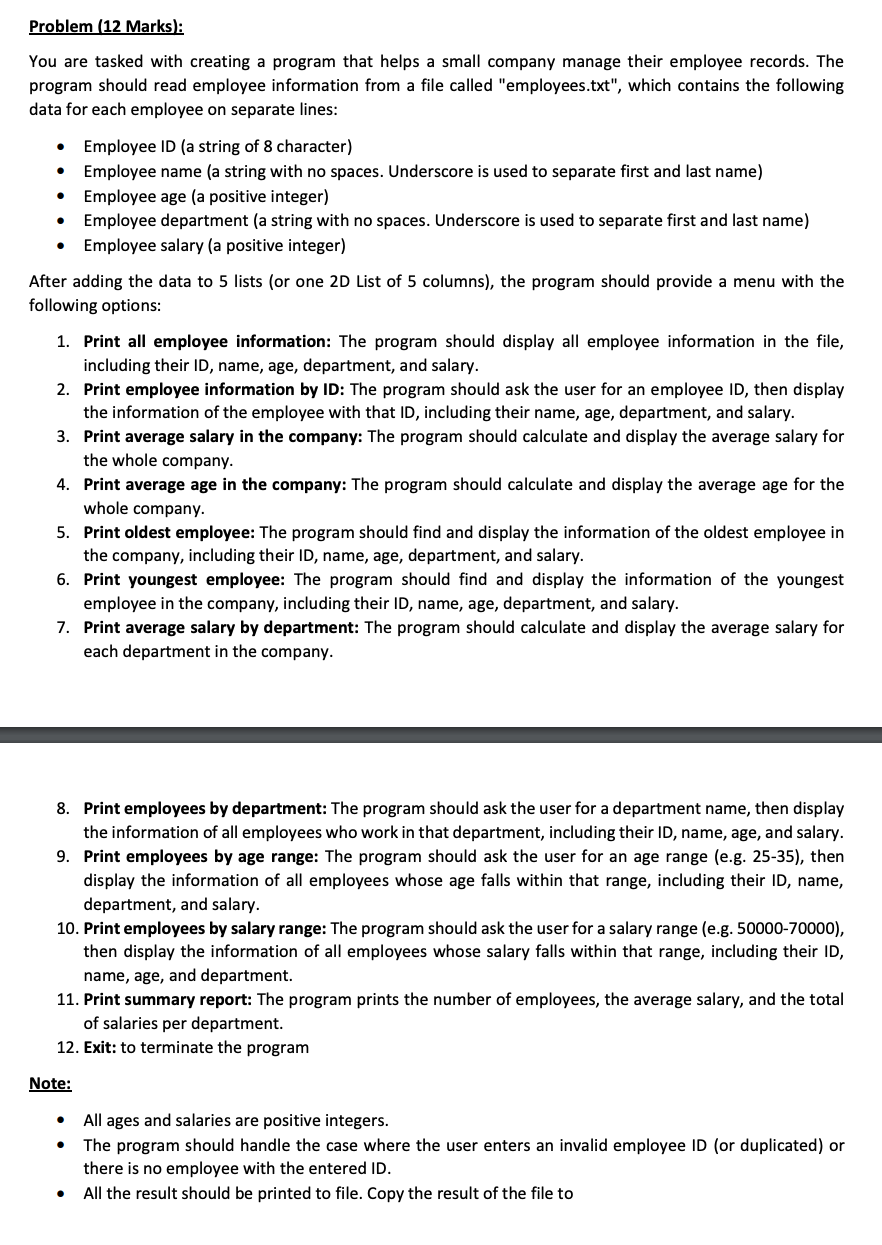 Solved Problem (12 Marks): You are tasked with creating a | Chegg.com