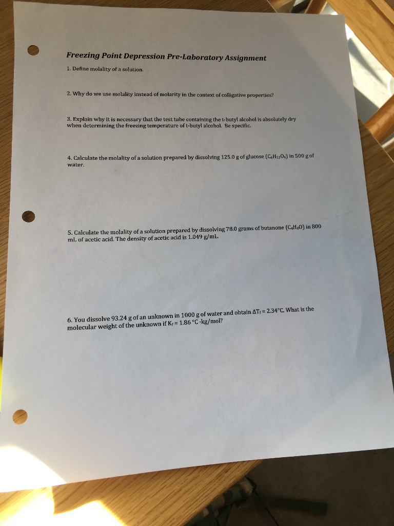 Solved Freezing Point Depression Pre-Laboratory Assignment | Chegg.com