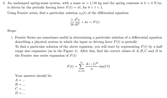 Solved 2. An undamped spring-mass system, with a mass m = | Chegg.com