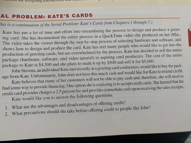 Solved his is a continuation of the Serial Problem: Kate's | Chegg.com