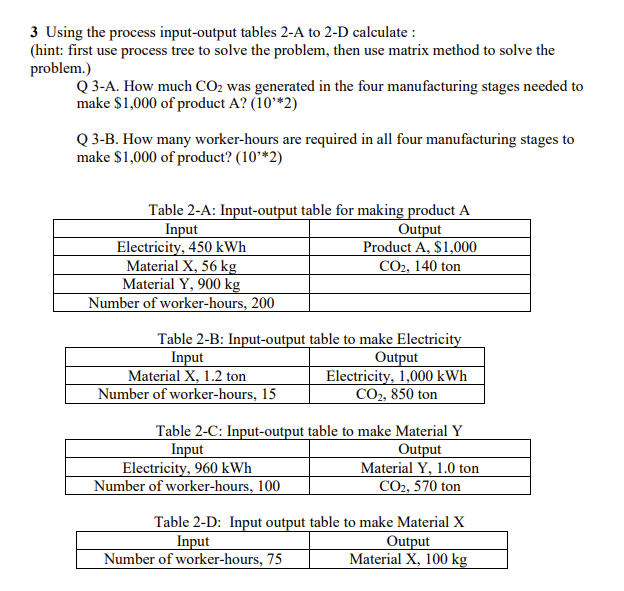 Solved 3 Using the process input-output tables 2-A to 2-D | Chegg.com