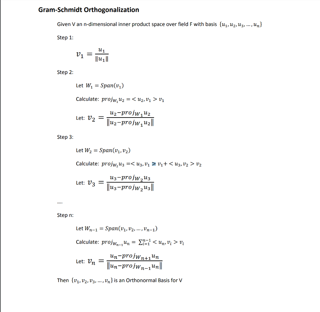 Solved Gram-Schmidt Orthogonalization Given V an | Chegg.com