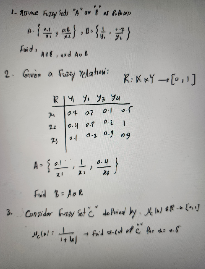 1- Hssume Fuzzy Sets "A" an "B" as solburs | Chegg.com