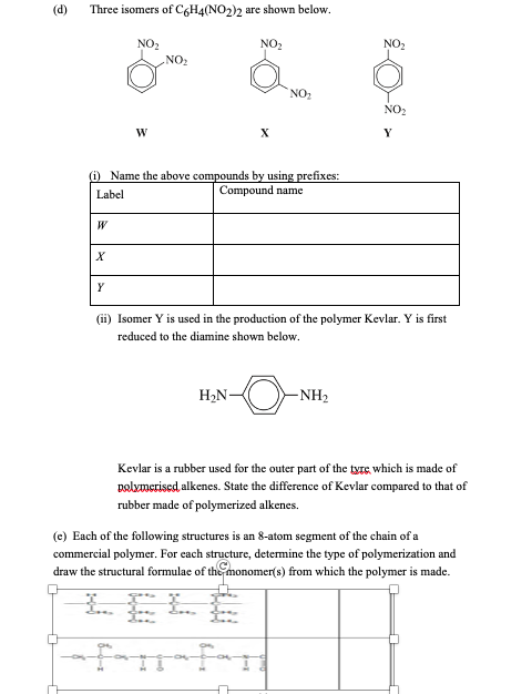 Solved (d) Three isomers of CH4(NO2)2 are shown below. NO NO | Chegg.com