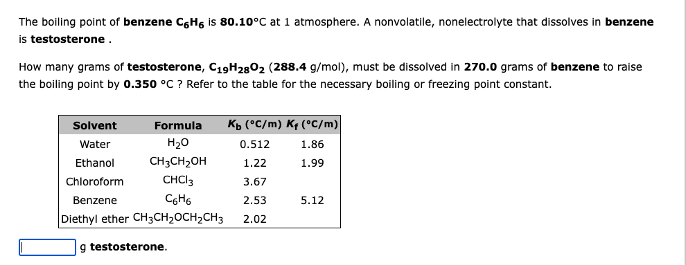 Solved The boiling point of benzene C6H6 is 80.10°C at 1 | Chegg.com