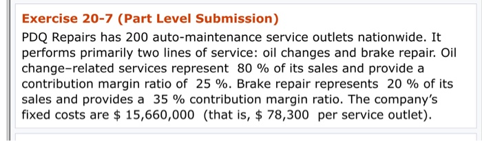 Solved Exercise 20-7 (Part Level Submission) PDQ Repairs has | Chegg.com