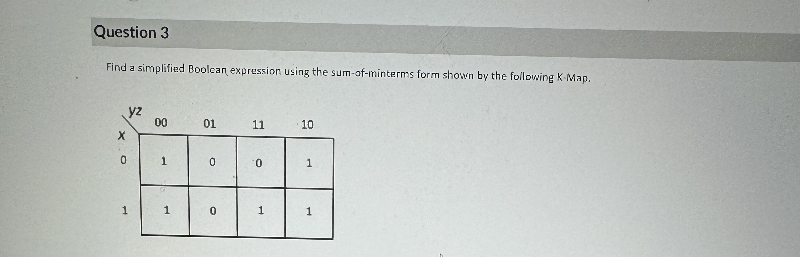 Solved Question 3Find a simplified Boolean expression using | Chegg.com