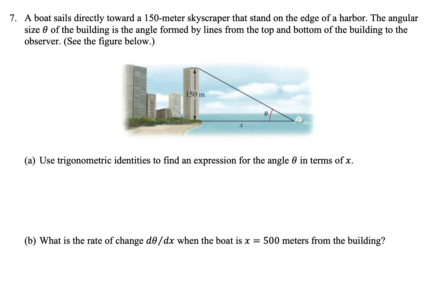 Solved 7. A boat sails directly toward a 150-meter | Chegg.com