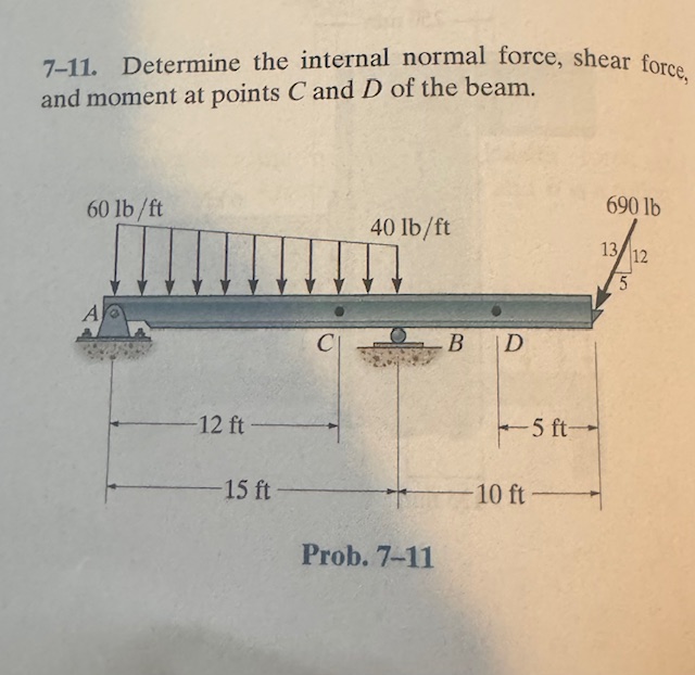 Solved 7-11. Determine the internal normal force, shear | Chegg.com