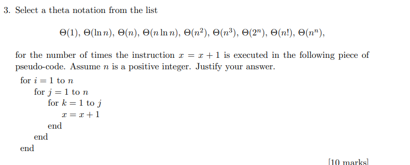 Solved 3. Select a theta notation from the list (1), (Inn), | Chegg.com