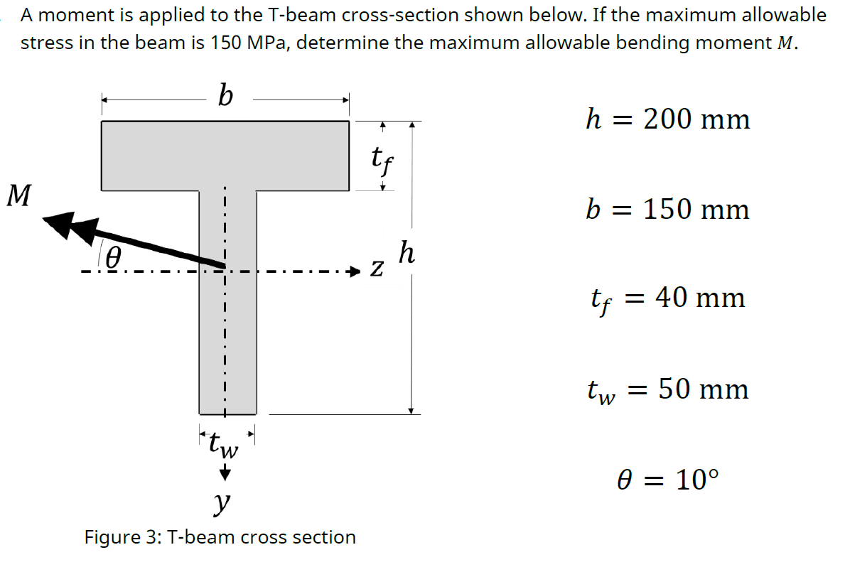 Solved A moment is applied to the T-beam cross-section shown | Chegg.com