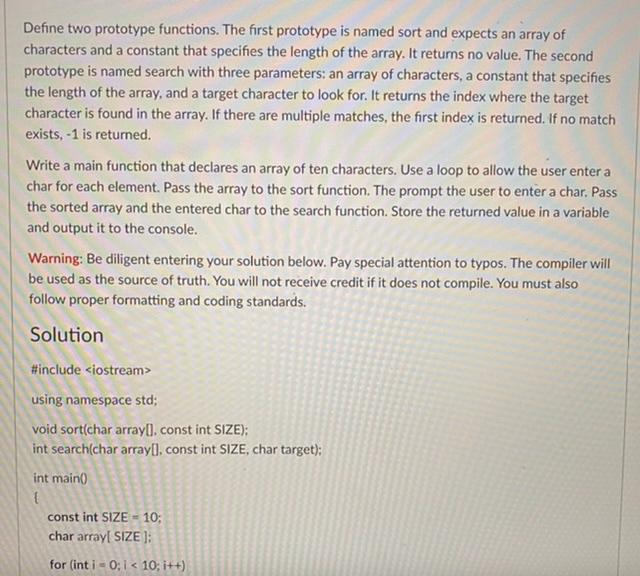 Solved Define two prototype functions. The first prototype | Chegg.com