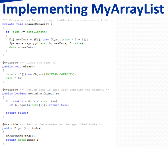 Solved Implementing MyArrayList privace class | Chegg.com