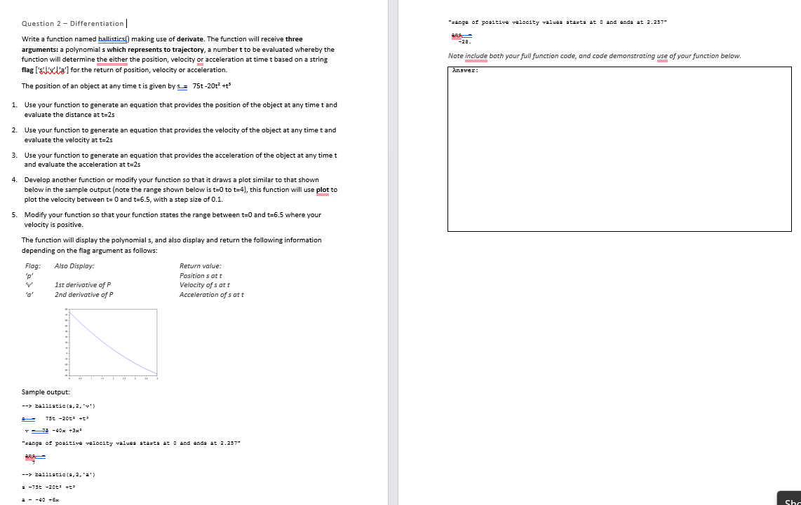 Solved Question 2-Differentiation | Write a function named | Chegg.com