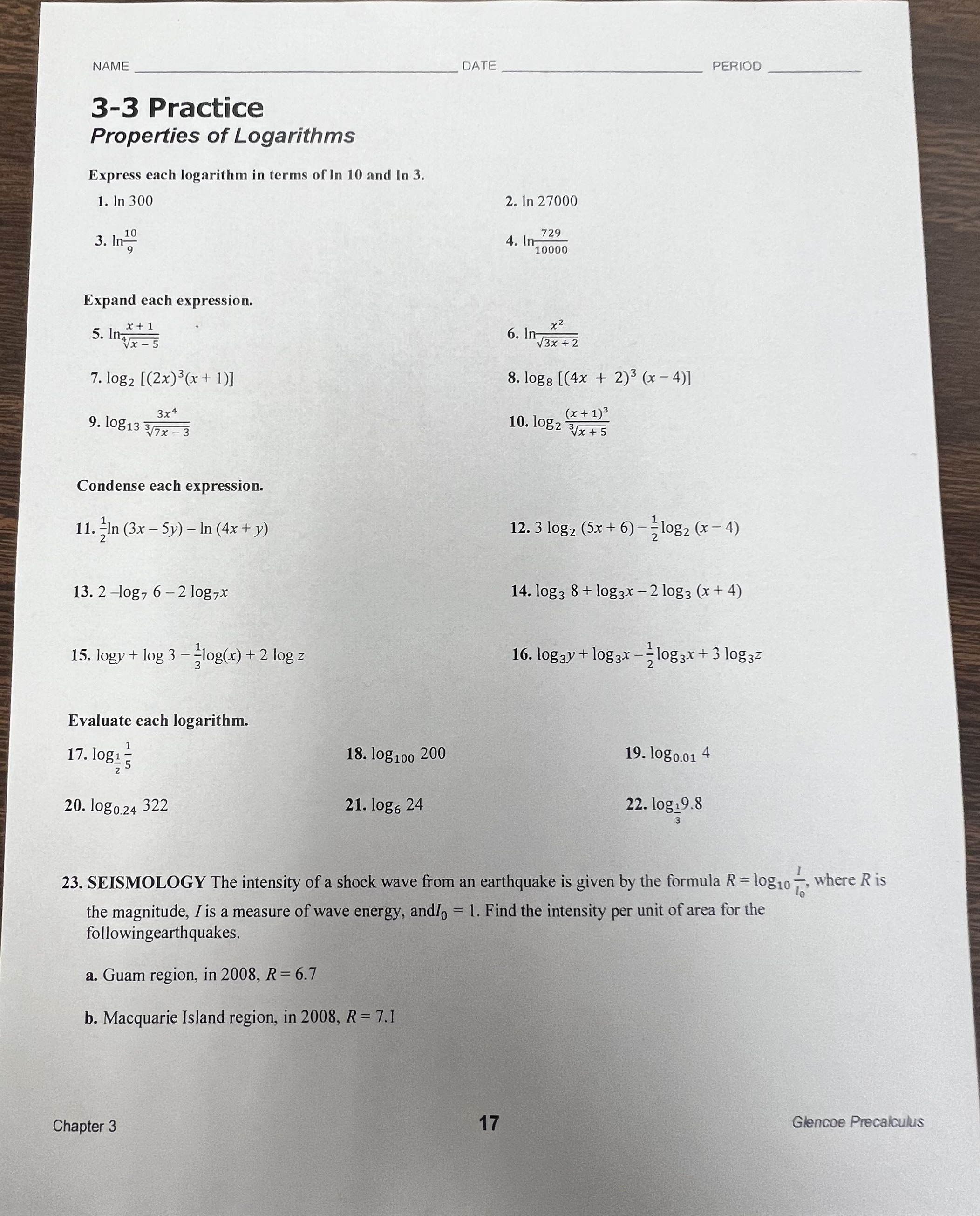 Solved Express each logarithm in terms of ln10 and ln3. 1. | Chegg.com