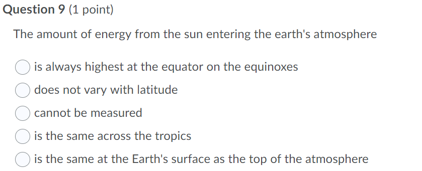 Solved Question 9 (1 point) The amount of energy from the | Chegg.com