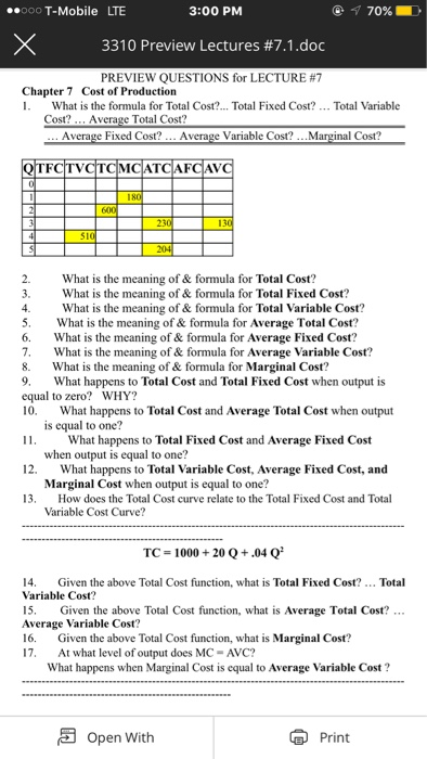 Solved ooo T-Mobile LTE 70% 3:00 PM X 3310 Preview Lectures | Chegg.com