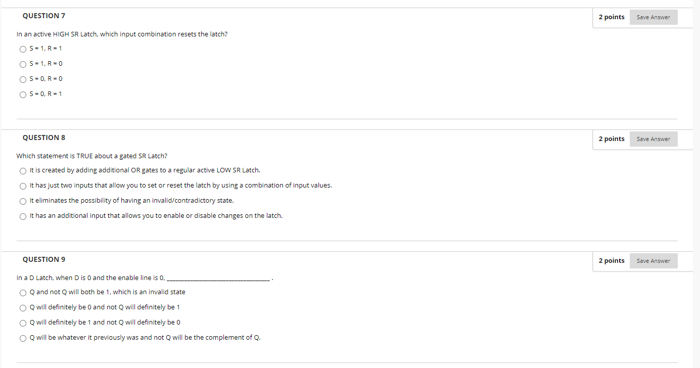 Solved QUESTION 1 In an active LOW SR Latch, which input | Chegg.com