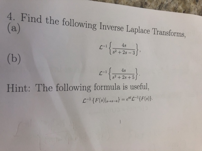 Solved 4. Find the following Inverse Laplace Transforms, s2 | Chegg.com