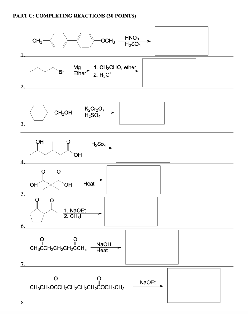 Solved PART C: COMPLETING REACTIONS (30 POINTS) CH3 ОСН3 | Chegg.com