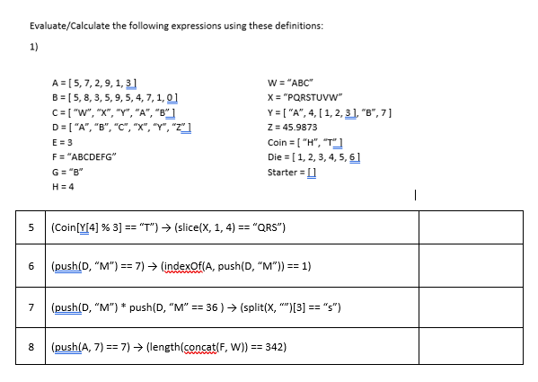 Solved Evaluate/Calculate the following expressions using | Chegg.com