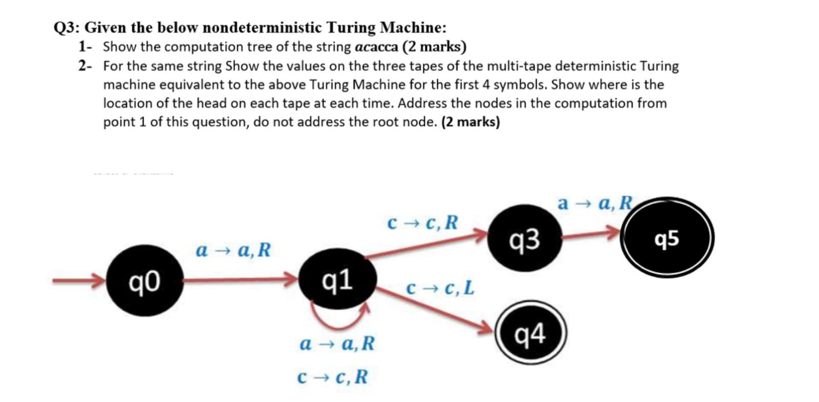 Solved Q3: Given the below nondeterministic Turing Machine: | Chegg.com