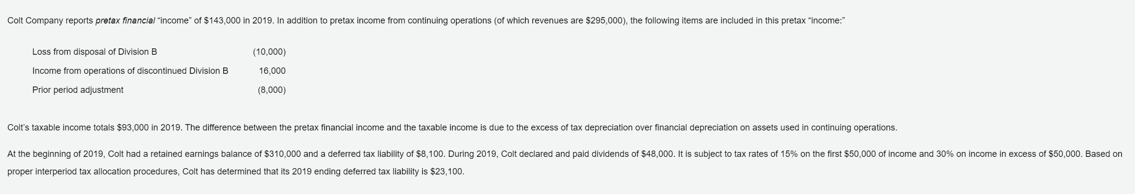 Solved proper interperiod tax allocation procedures, Colt | Chegg.com